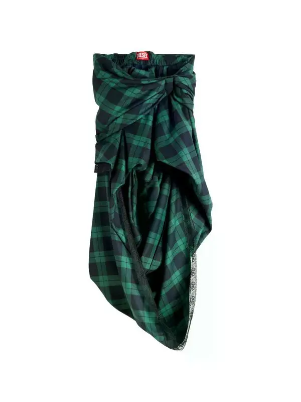 DIESEL® Draped Tartan Midi Skirt With Lace-trim