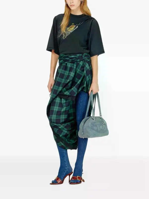 DIESEL® Draped Tartan Midi Skirt With Lace-trim