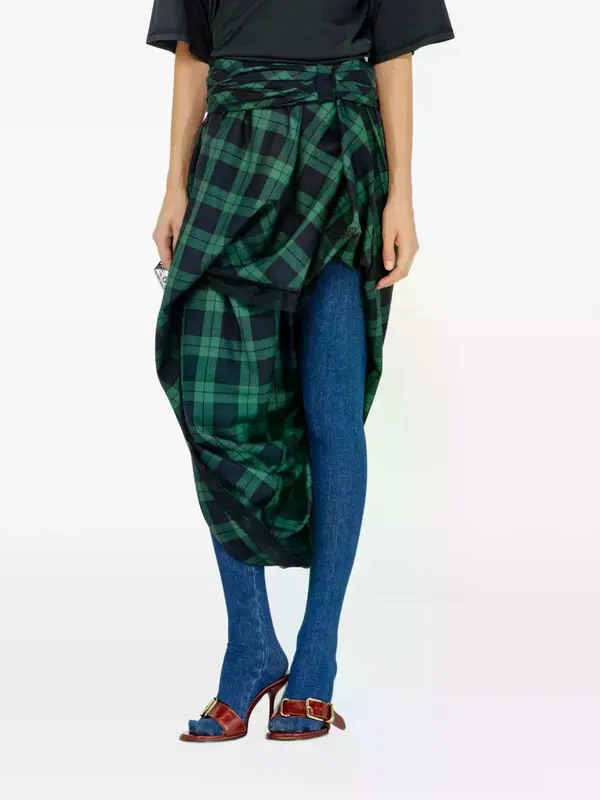 DIESEL® Draped Tartan Midi Skirt With Lace-trim