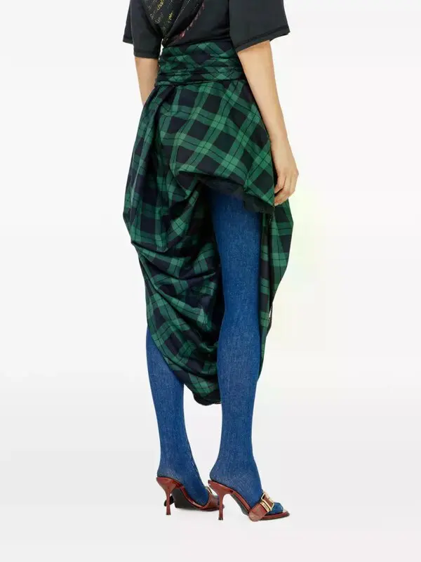 DIESEL® Draped Tartan Midi Skirt With Lace-trim
