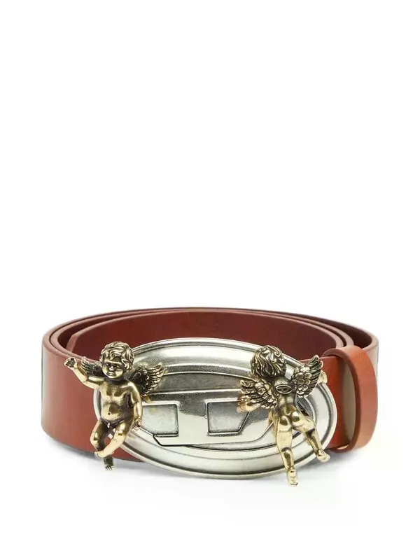 DIESEL® 3.5cm Leather Belt With Cherub Oval D Buckle