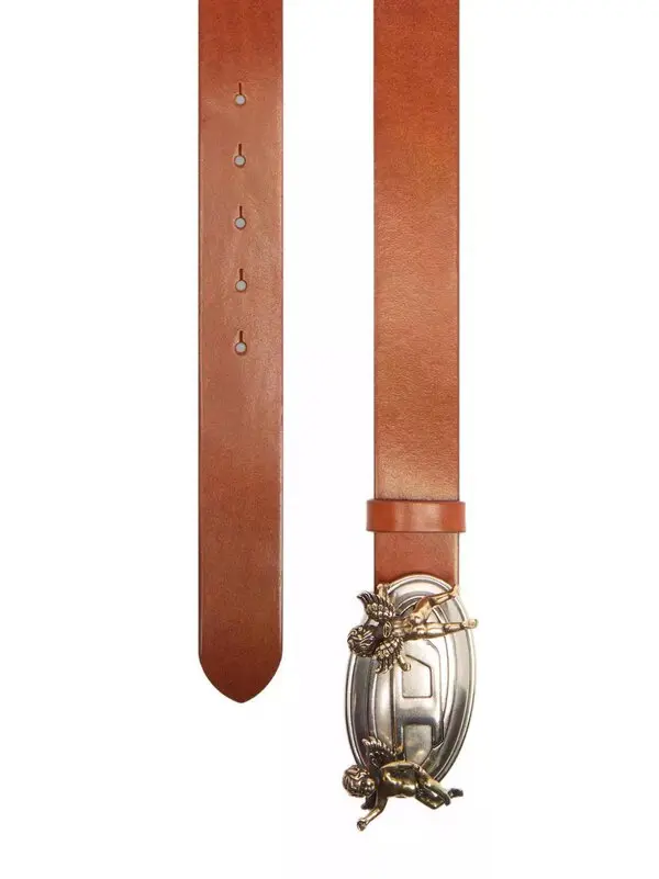 DIESEL® 3.5cm Leather Belt With Cherub Oval D Buckle - Brown