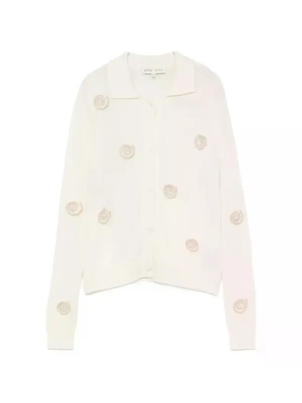 Stine Goya Snail Embellished Polo Collar Cardigan - White