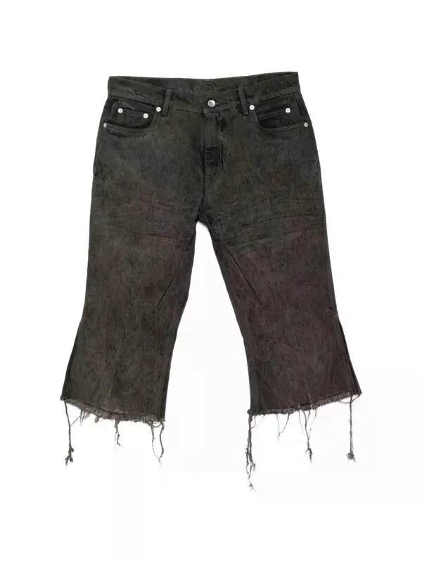 Rick Owens Bolan Cutoff Frayed Denim Shorts - Grey