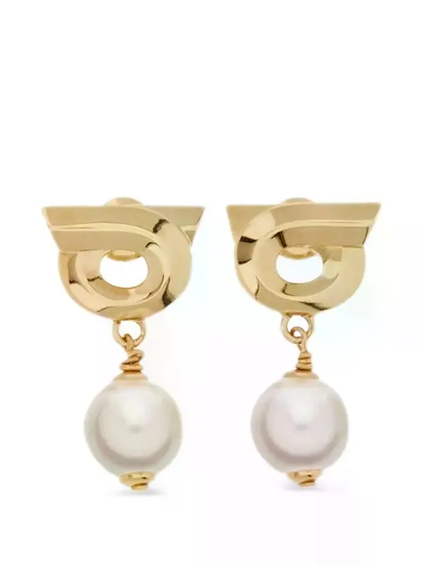 FERRAGAMO Gancini Earrings With Synthetic Pearls - Gold