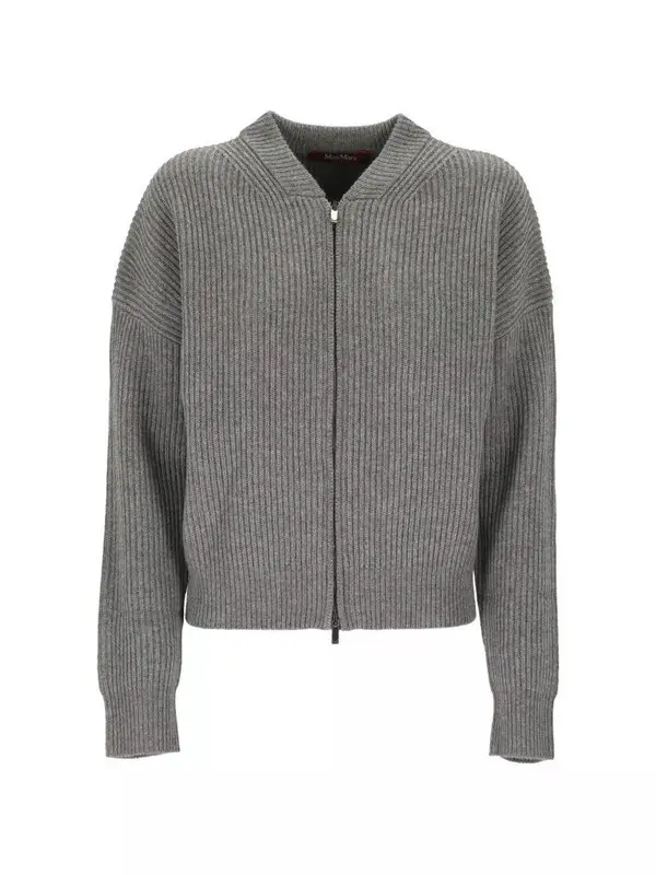 Max Mara Ribbed-knit Zip-up Cardigan - Grey