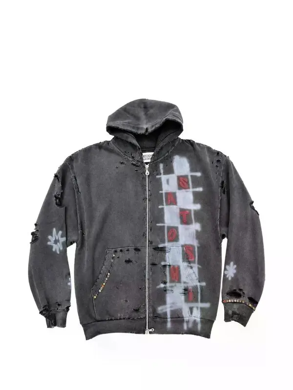 SATOSHI NAKAMOTO Get What I Want Distressed Spray-paint Hoodie - Grey