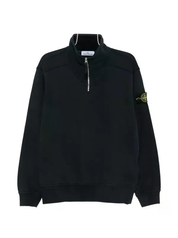 Stone Island Felpa Quarter-zip Logo-patch Sweater - Black