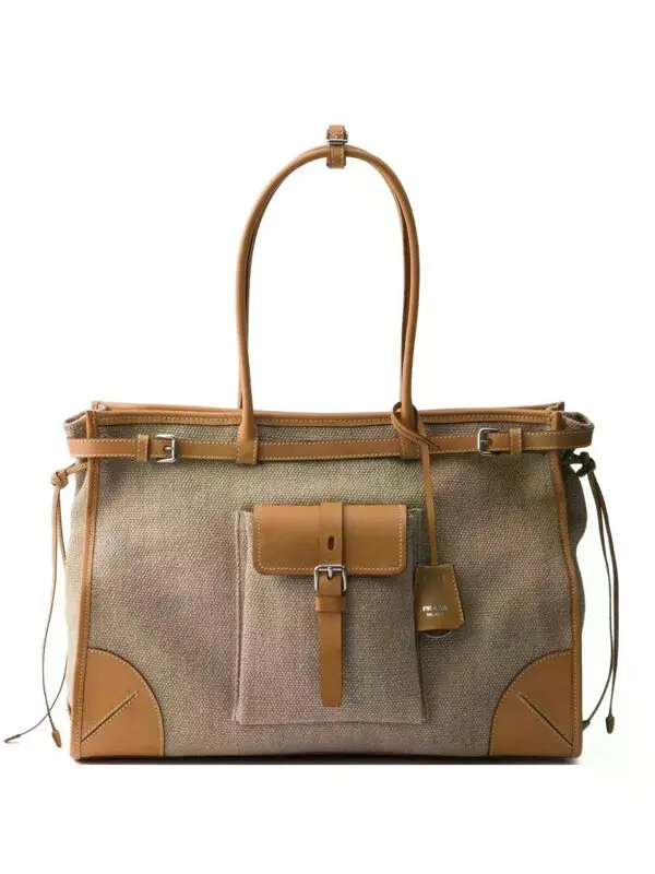 Prada Bonnie Linen And Leather Tote Bag - Neutrals