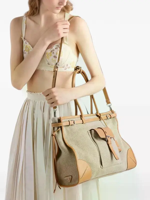 Prada Bonnie Linen And Leather Tote Bag