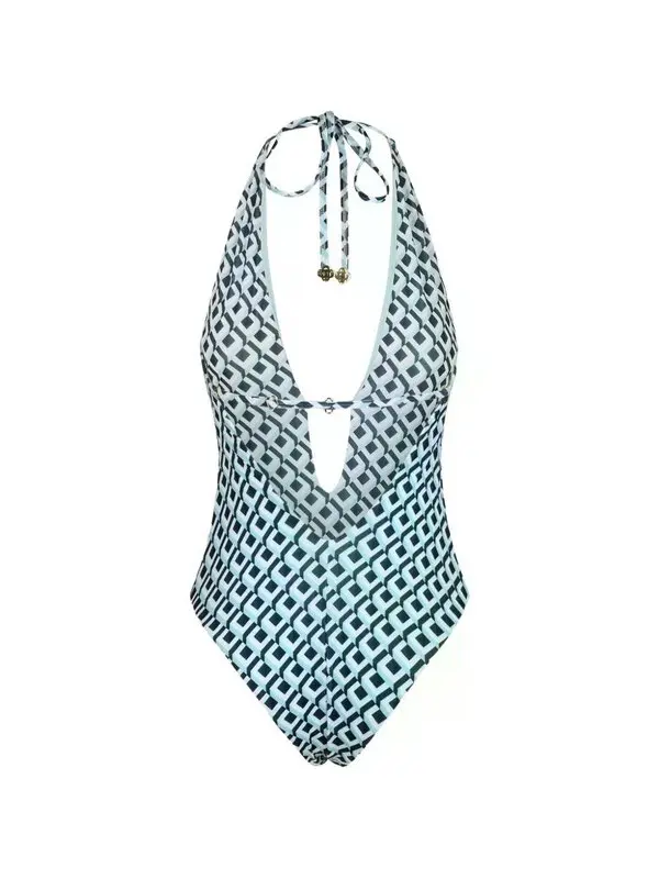 Casablanca Green Cubist Cc Monogram Plunge Swimsuit