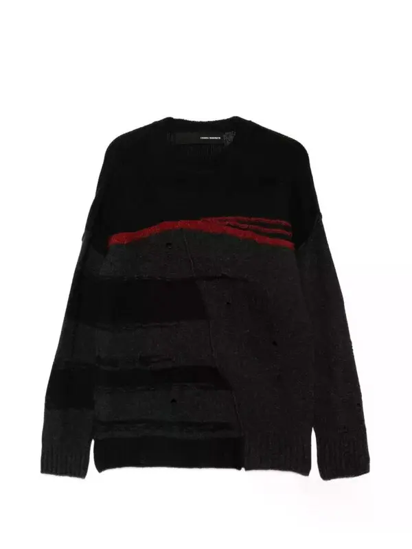 Isabel Benenato Distressed Panelled Crew Neck Sweater - Black