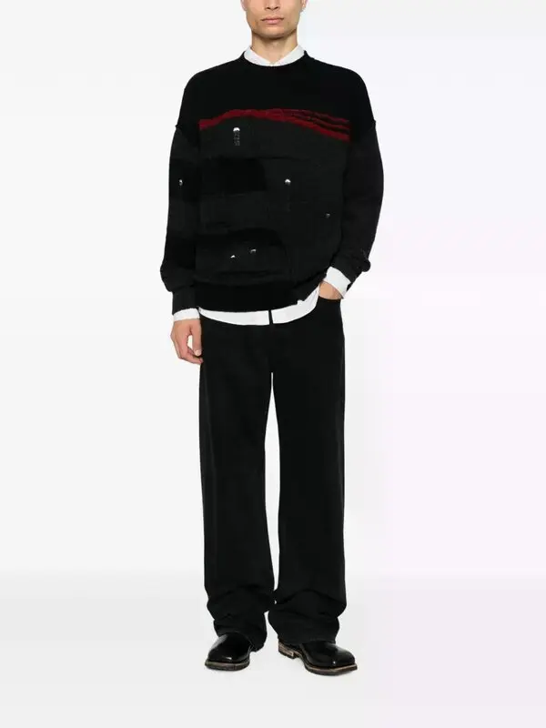 Isabel Benenato Distressed Panelled Crew Neck Sweater