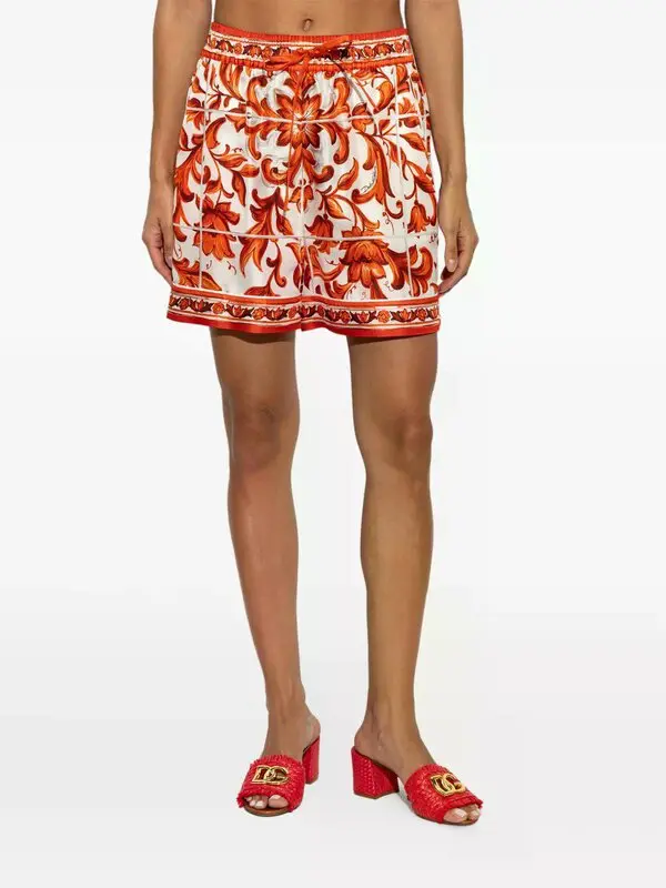 Dolce & Gabbana Majolica Print Silk Bermuda Shorts - White