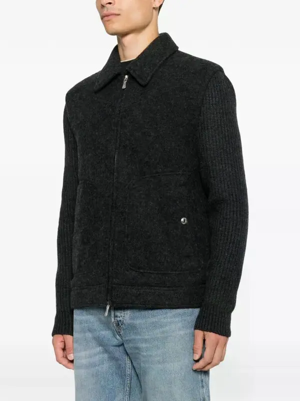 Eleventy Ribbed-knit Panelled Wool Jacket