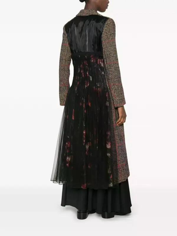 QUETSCHE Check-pattern Tulle-panel Coat - Black