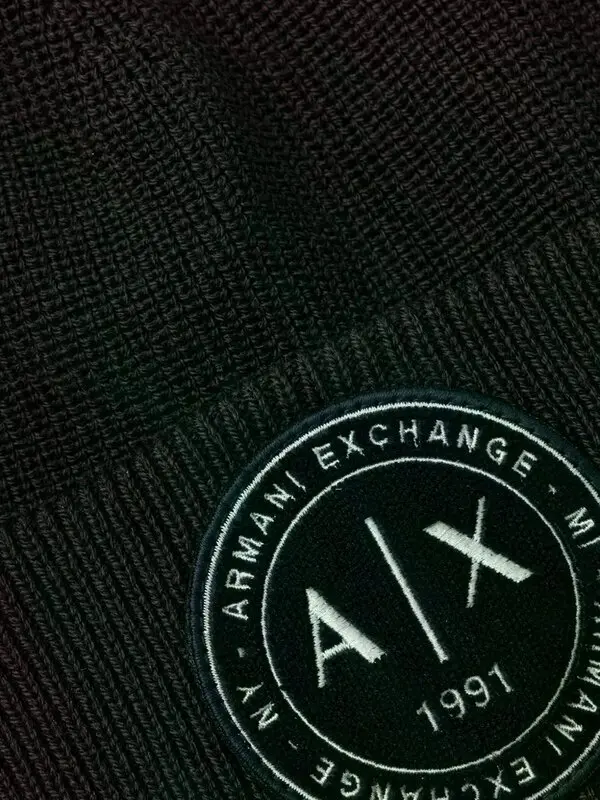 Armani Exchange Logo-patch Ribbed-knit Beanie Hat