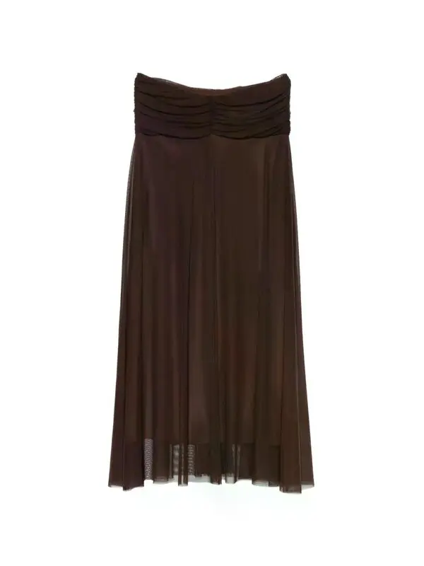 TWINSET Ruched Waist Mesh Skirt - Brown