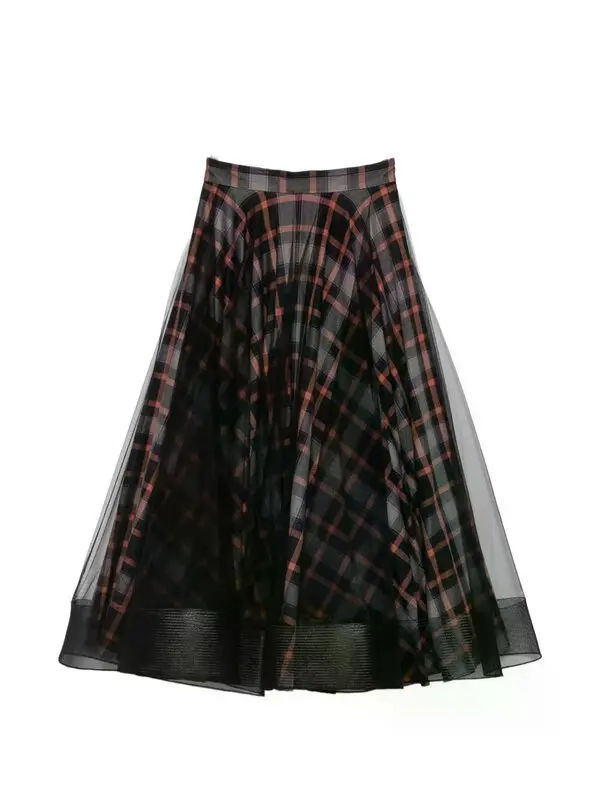 QUETSCHE Tulle-overlay Check-pattern Maxi Skirt - Black