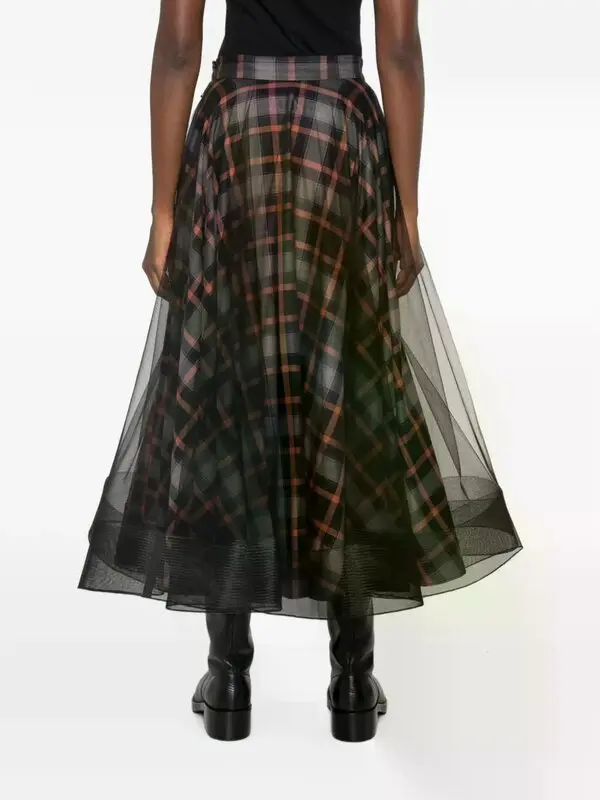 QUETSCHE Tulle-overlay Check-pattern Maxi Skirt