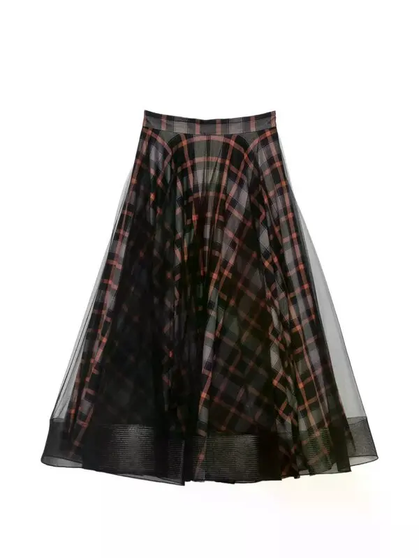 QUETSCHE Tulle Overlay Check Maxi Skirt - Black