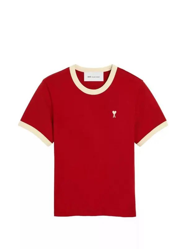 AMI Paris Contrasted Cotton T-shirt With De Coeur - Red