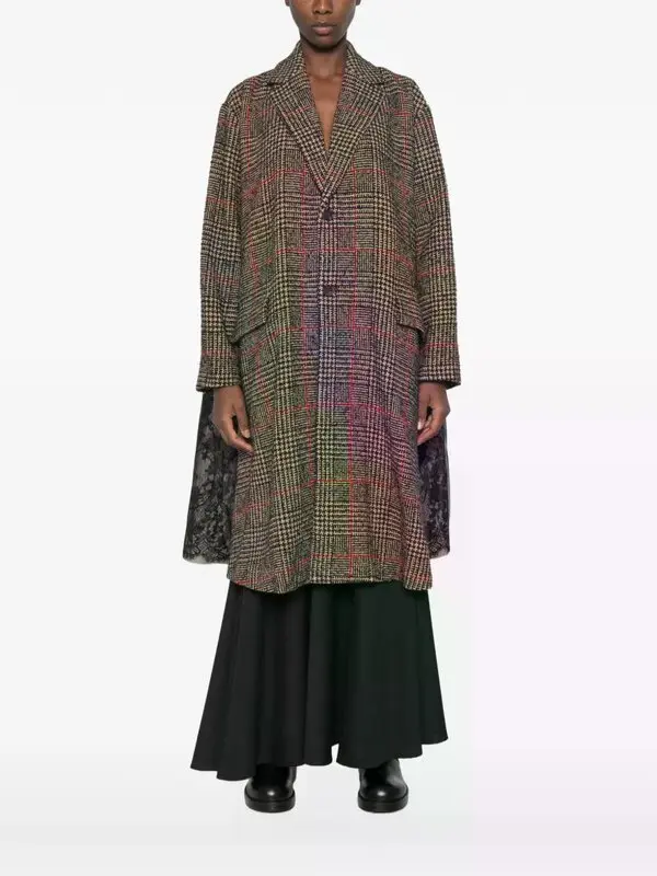 QUETSCHE Check-pattern Lace-panel Coat