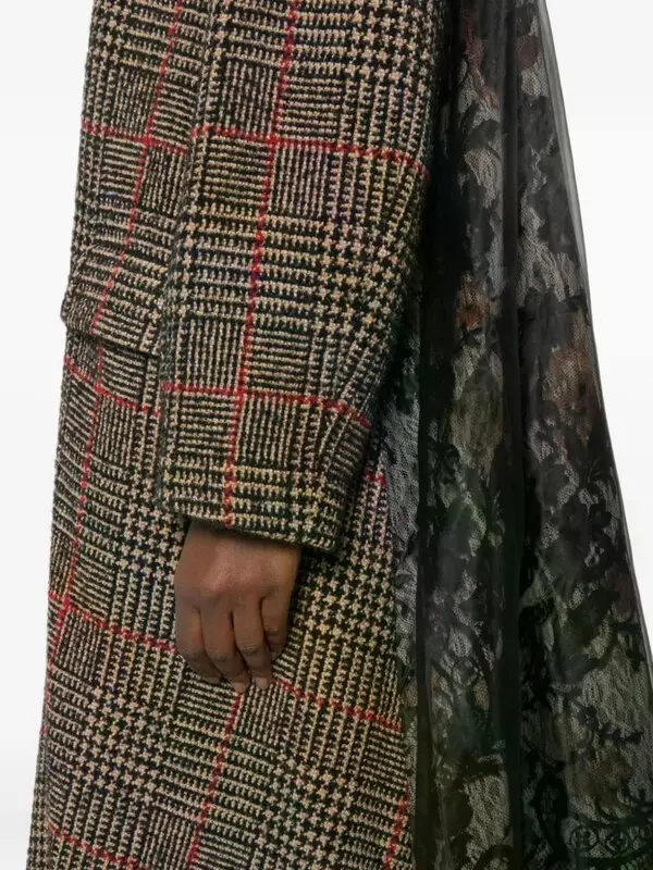QUETSCHE Check-pattern Lace-panel Coat
