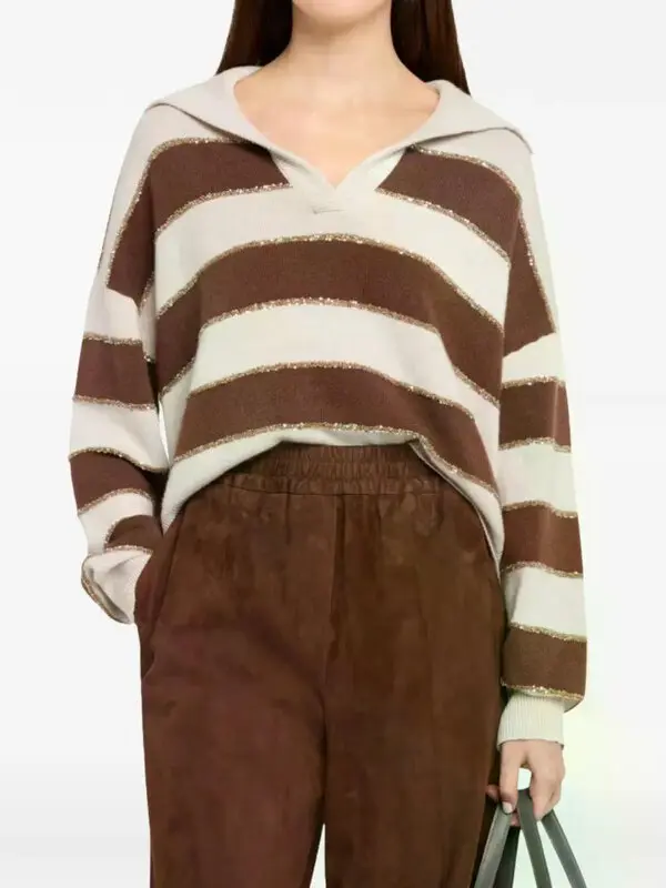 Brunello Cucinelli Sequin-embellished Striped Sweater - Neutrals