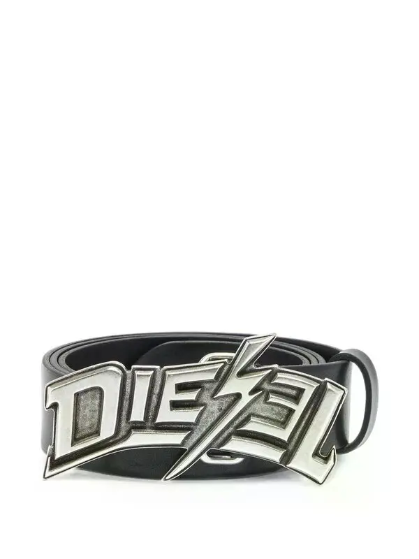 DIESEL® 4cm Leather Belt With Lightning Bolt Buckle