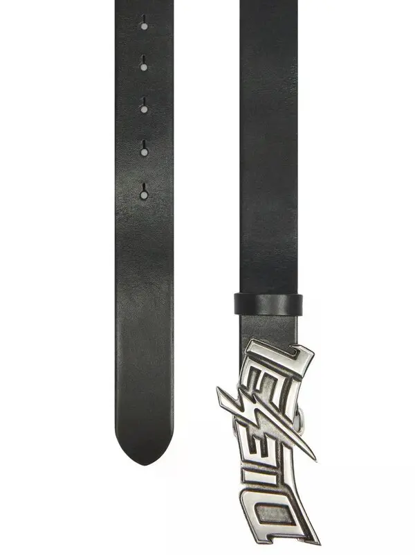 DIESEL® Leather Belt With Lightning Bolt Buckle