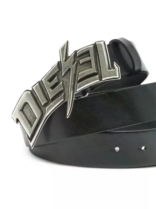 DIESEL® Leather Belt With Lightning Bolt Buckle