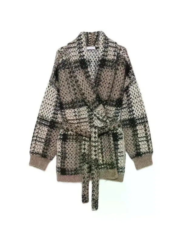 Brunello Cucinelli Sequin-embellished Checked Cardigan - Brown