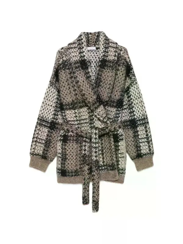 Brunello Cucinelli Sequin-embellished Checked Cardigan - Brown