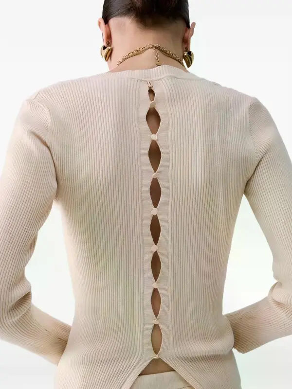 Liu Jo V-neck Ribbed Jumper With Back Cut-out Detail - Neutrals
