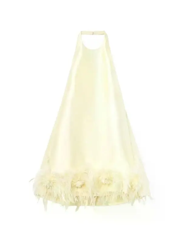 SELF-PORTRAIT Feather-trim Taffeta Mini Dress - Yellow