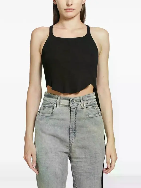 Rick Owens Cropped Asymmetric Tank Top - Black