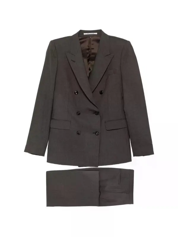 Tagliatore Dark Brown Double-breasted Suit With Peak Lapels - Grey