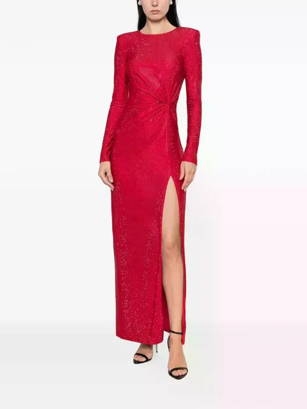 TWENTY FOURHAITCH Crystal Embellished Twisted Detail Maxi Dress - Red