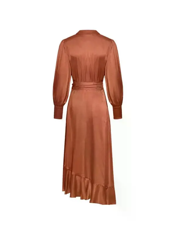 Zimmermann Ruffled Silk Wrap Midi Dress - Orange