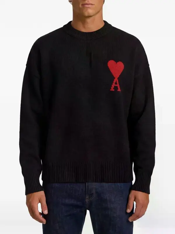 AMI Paris Crewneck Wool Sweater With De Coeur