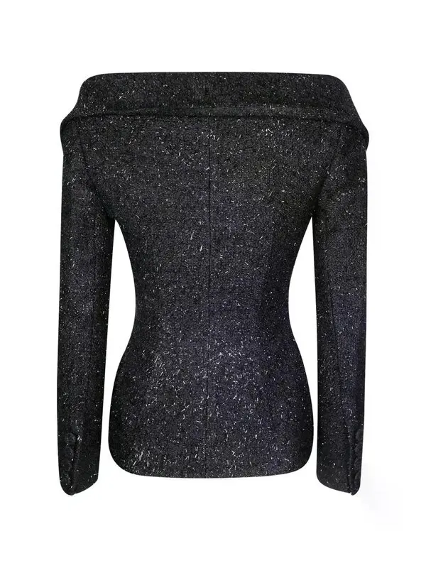 SELF-PORTRAIT Off-shoulder Bouclé Jacket - Black