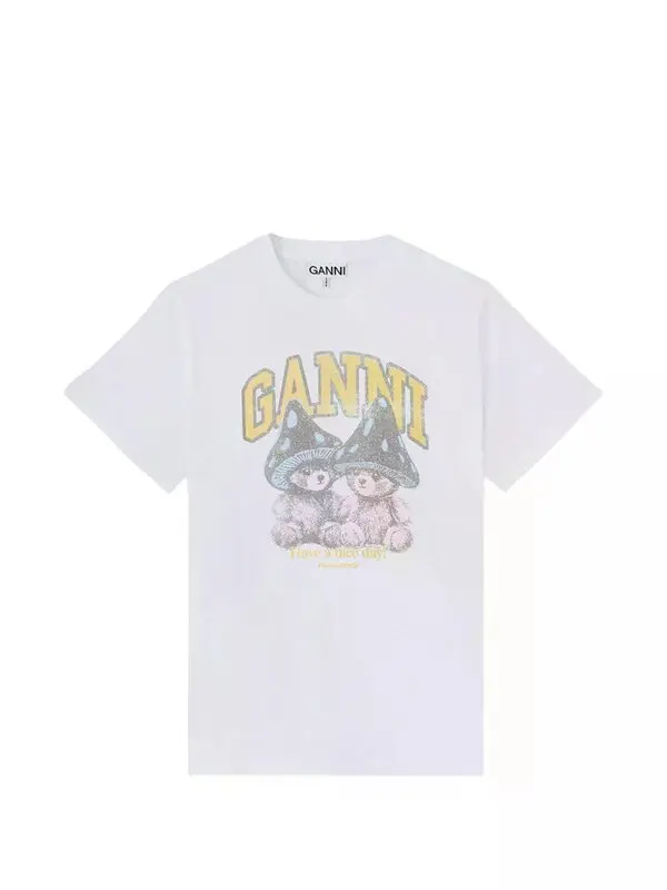 GANNI T-shirt With Mushroom Teddy - White