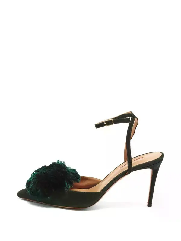 AQUAZZURA Pom Pom Ankle Strap Pumps - Green