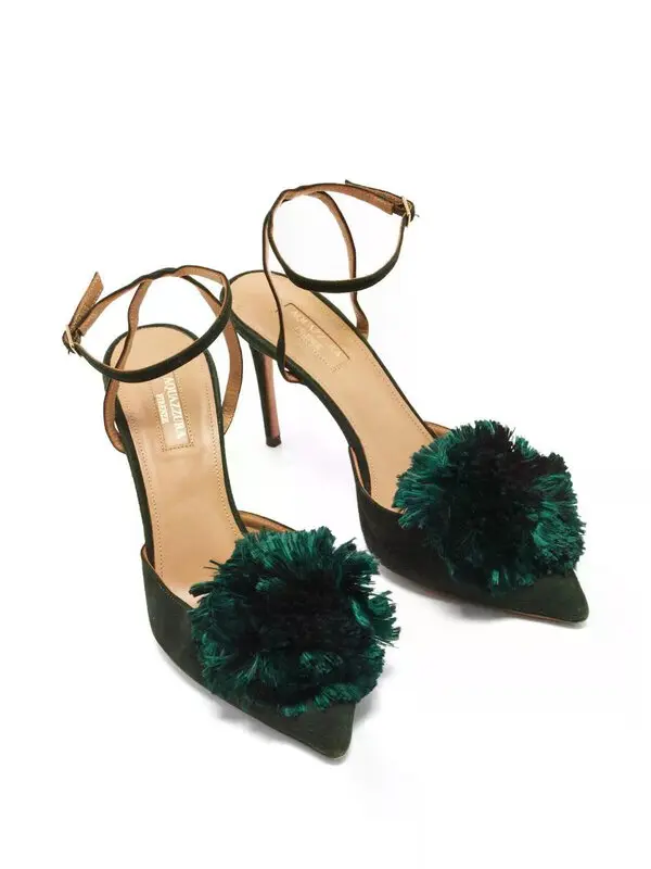AQUAZZURA Pom Pom Ankle Strap Pumps