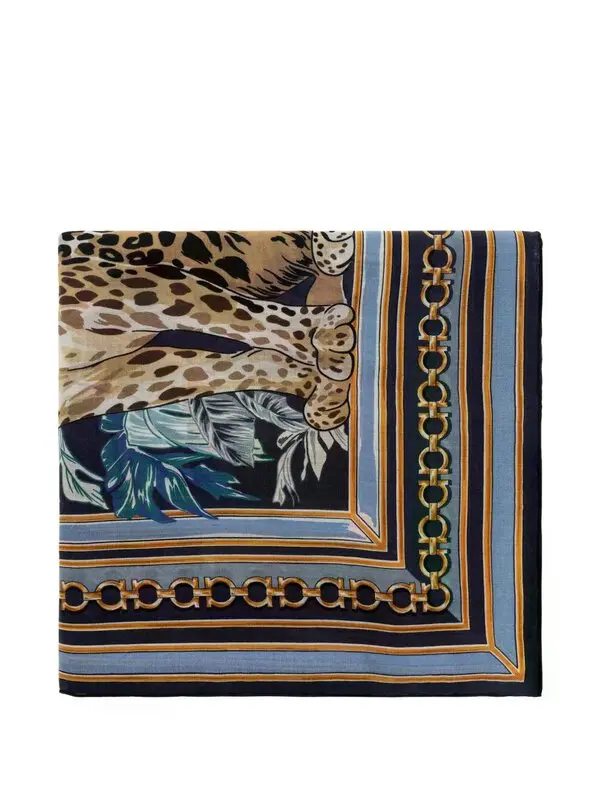 FERRAGAMO Feline-print Cashmere Shawl - Blue