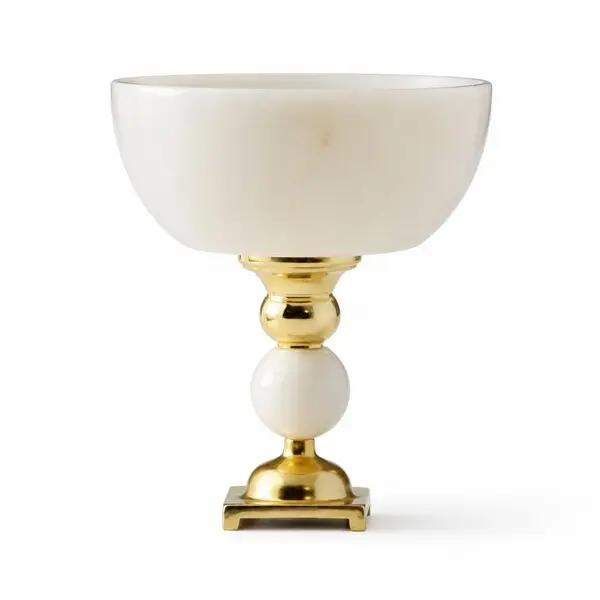 BELS & PEARL Handcrafted Marble Bowl With Brass Pedestal