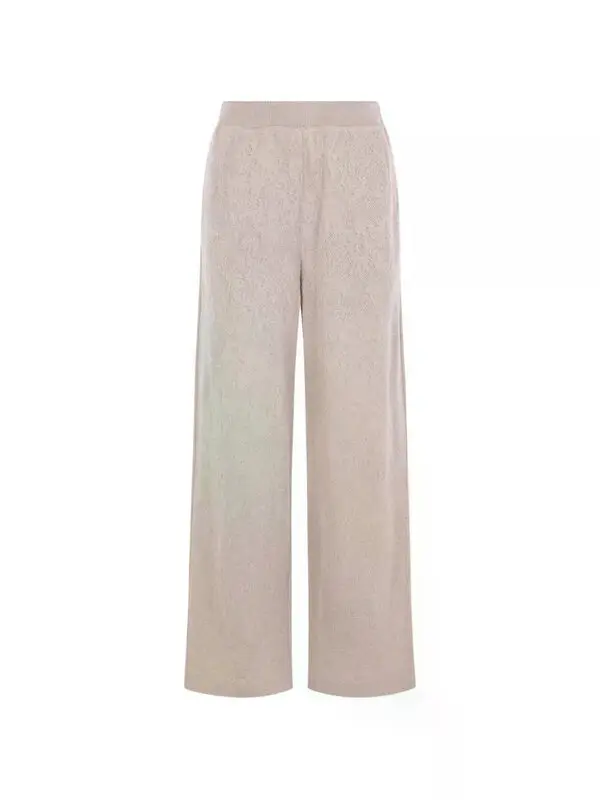 Brunello Cucinelli Lace-flowers Jersey Track Trousers In Sparkling Virgin Wool And Cashmere - Neutrals