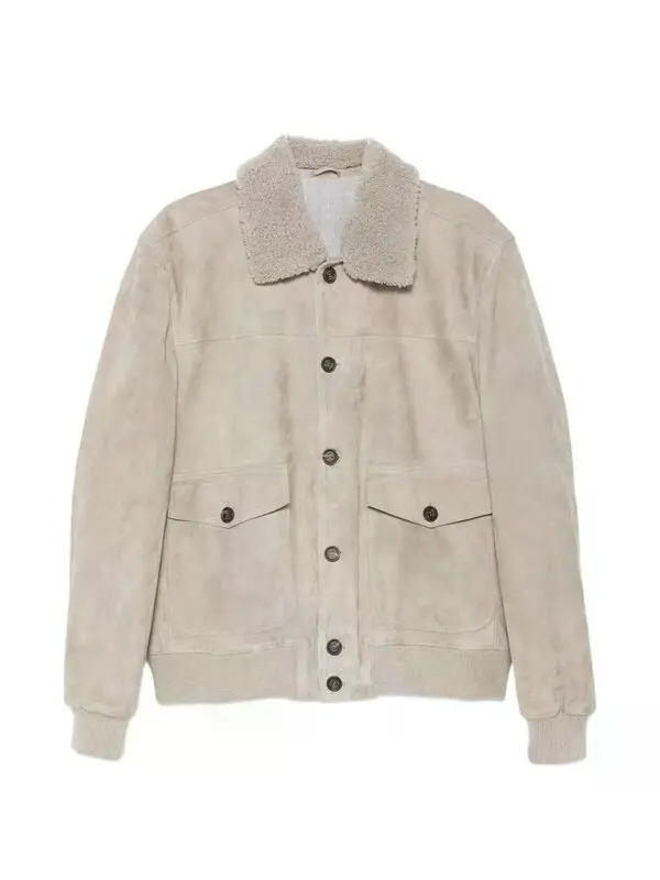 Eleventy Shearling-collar Suede Jacket - Grey