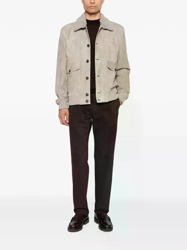 Eleventy Shearling-collar Suede Jacket